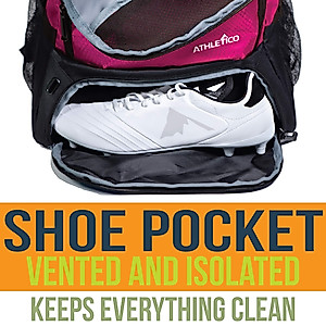 Athletico Youth Soccer Bag - Soccer Backpack & Bags for Basketball, Volleyball & Football | Includes Separate Cleat and Ball Compartment (Black)