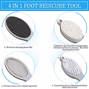 Sieral 4 Pack Pumice Stone Brush for Feet 4 in 1 Scrubber Foot Care Pedicure Kit with Grinding Pumice, Cleaning Brush, Foot File and Rubbing Footplate for Women Men Home Care Set