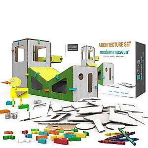 3DUX DESIGN Modern Museum Architecture Set. STEAM Toy for Early Education. Design, Build, Decorate with 86 Easy to Assemble and Reusable Pieces. Construction, Building and Open-Ended Play