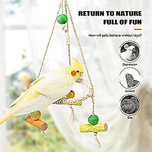Bird Perch Stand Parrot Rope Swing Hanging Toy,Circle Ring Parakeet Perch Swing Toys&Bird Platform Parrot Stand Playground for Budgie Conure Finches Lovebird Cockatiel Cockatoo Exercise Toys (H01)