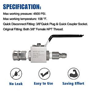 EDOU DIRECT Ball Valve for High Pressure Washer Hose Kit | 3/8" Male Plug X 3/8" Female Quick Connect | 4,500 PSI Max Working Pressure | Includes replacement Quick Connect and Teflon Tape