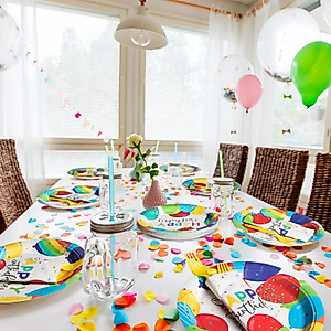 DECORLIFE Birthday Plates and Napkins Party Supplies Serves 24, Birthday Party Supplies for Kids Adults Girls Boys, Rainbow Confetti Balloons Party, Total 96PCS