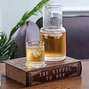 Lancici Bedside Carafe and Glass Set, Use Tumbler as Lid Night Water Carafe for Nightstand, Mouthwash Dispenser Pitcher with Glass Cup for Keeps Water Clean in Bedroom, Bathroom, or Kitchen