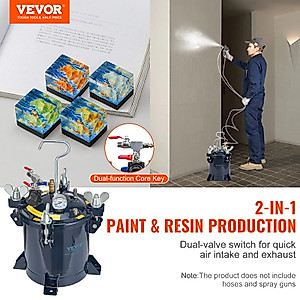 VEVOR Spray Tank 10L/2.5gal Air Pressure Pot for Resin Casting, Metal Rack & Leak Repair Sealant for Industry Home Decor Architecture Construction Automotive Painting, 70PSI Max, Black