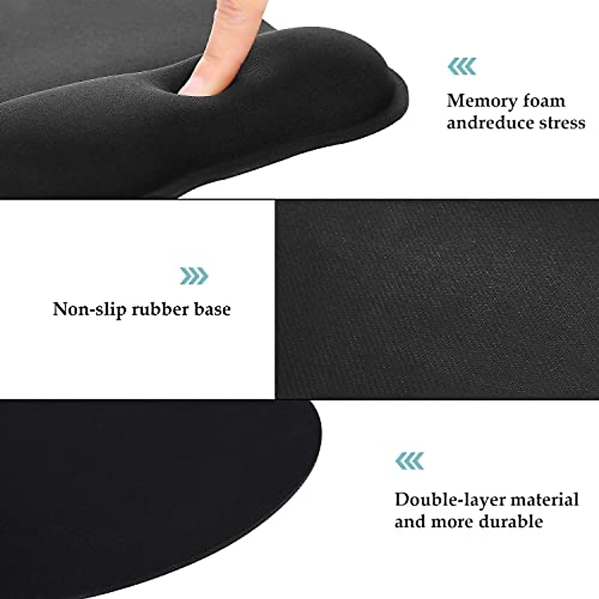 EooCoo Ergonomic Mouse Pad with Wrist Support Memory Foam, Non-Slip Base Mouse Mat for Internet Cafe, Home & Office - Black