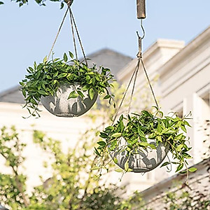 LA Jolie MUSELA Hanging Planters for Indoor Plants - Flower Pots Outdoor 10 inch Garden Planters and Pots,Speckled White Set of 2