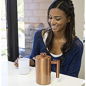 MIRA 20 oz Stainless Steel French Press Coffee Maker | Double Walled Insulated Coffee & Tea Brewer Pot & Maker | Keeps Brewed Coffee or Tea Hot | 600 ml | Pearl Blue