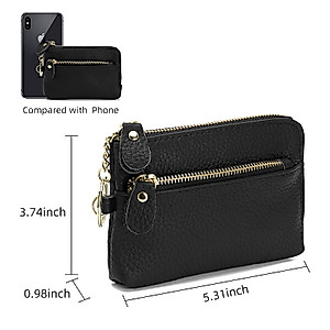 ZOOEASS Women Leather Coin Purse,Large Opening For Easy Access,With Wrist Strap(Black)