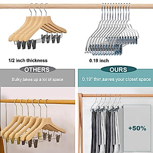 Clear Plastic Pants Hangers with Clips 20 Pack | Heavy Duty Skirt Hangers Swivel Hook and Notches | Space Saving Acrylic Clip Hangers for Pants | Suitable for All Clothing | 16.5 Inch (Clear, 20)