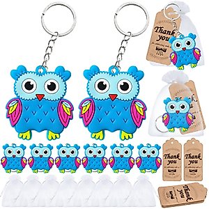 Elecrainbow 60 Pack Owl Party Favors Include 20 Keychains, 20 Thank You Tags and 20 Goodie Bags for Animal Lover, Return Gift, Animal Themed Party, Thanksgiving, Baby Shower, Birthday, Blue