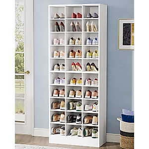 Tribesigns 10-Tier Shoe Storage Cabinet, White Wooden Shoe Rack with 30 Cubbies, Freestanding Tall Entryway Shoe Organizer for Closet, Entryway, Living Room
