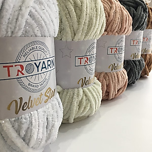 Troyarn Velvet Star, Silvery Glitter Chenille Baby Blanket Yarn Amigurumi Yarn for Crocheting and Knitting Super Bulky 100 gr (120 yds) Length: 110 m (10401 - White, 1 Skein)