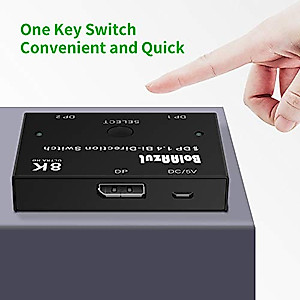 DisplayPort Splitter 8K DisplayPort Switch, BolAAzuL Bi-Directional Display Port Switcher Box 2 in 1 Out/DP 1.4 Splitter 1 in 2 Out for Dual Monitors - 8K@60Hz 4K@120Hz 2K@144Hz - for PC Computer