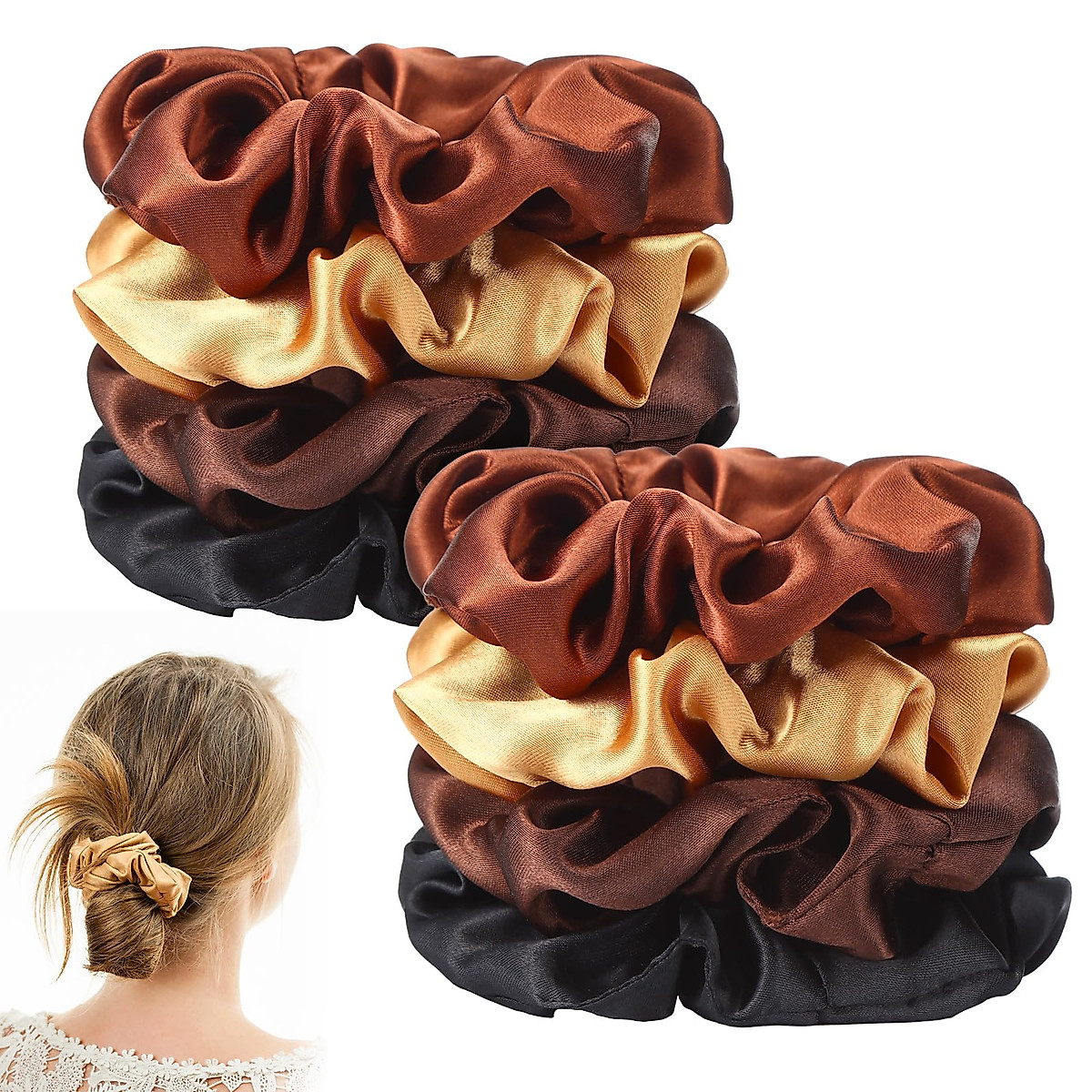 BBTO 12 Pieces 4.3 Inch Satin Hair Scrunchies for Women Elastic Bobbles Scrunchies Hair Ties for Adults, Big Scrunchy Ponytail Holder with Elastic Bands Thick Thin Curly 6 Colors