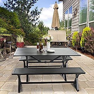 bigget 2pc Outdoor Metal Bench for Garden,Patio Dining Seating Benches Furniture for Outside Park,Picnic,Yard(Black)