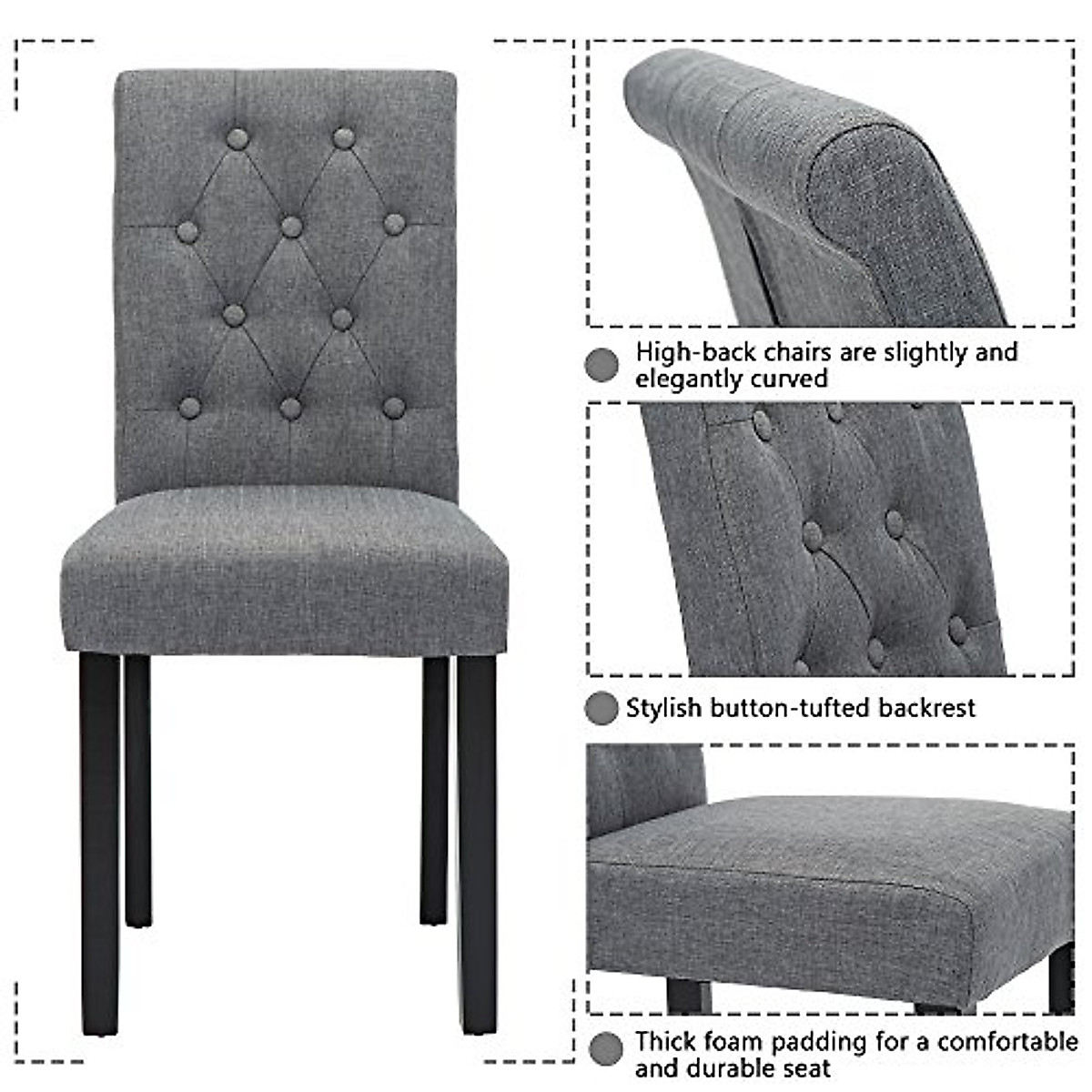 thksbought Set of 6 Chairs Upholstered Fabric Dining Chairs with Button-Tufted Details (Gray)