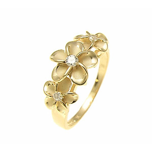 Arthur's Jewelry Yellow gold plated sterling silver 925 Hawaiian 3 cz plumeria flower ring size 8