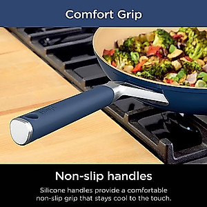 Ninja Extended Life Ceramic 10.25" Fry Pan with Comfort Grip, Nonstick Fry Pans, Pots, PTFE Free, Healthy Cooking, Oven Safe, Dishwasher Safe, All Stovetops & Induction Compatible, Navy Blue, CW40026