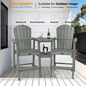 VINGLI Tall Adirondack Chairs Set of 2 with Removable Double Connecting Trays, HDPE Adirondack Bar Stools Poly Deck Chairs, 350LBS Capacity (Grey)