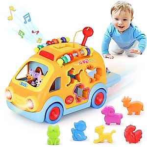 iPlay, iLearn Toddler Music Bus Toy, Baby Push Go Car for 18 Month, Musical Learning Animal School Bus, Kids Educational Learning Toy, Early Development Birthday Gifts for 2 3 4 Year Old Boys Girls