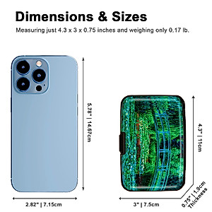 Kaabao Credit Card Holder Small RFID Blocking Wallet Business Metal Slim Mini Aluminum Hard Case for Women Men Gift (Japanese Bridge and Water Lily Pond)