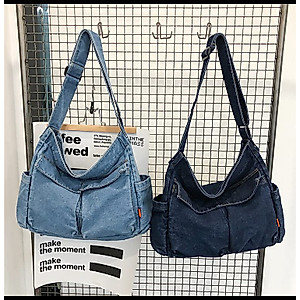 Women's Crossbody Tote Bag Canvas Denim Handbag Shoulder Bag Purse Satchel Bag Muti Pocket Satchel Bag Hobo Bag