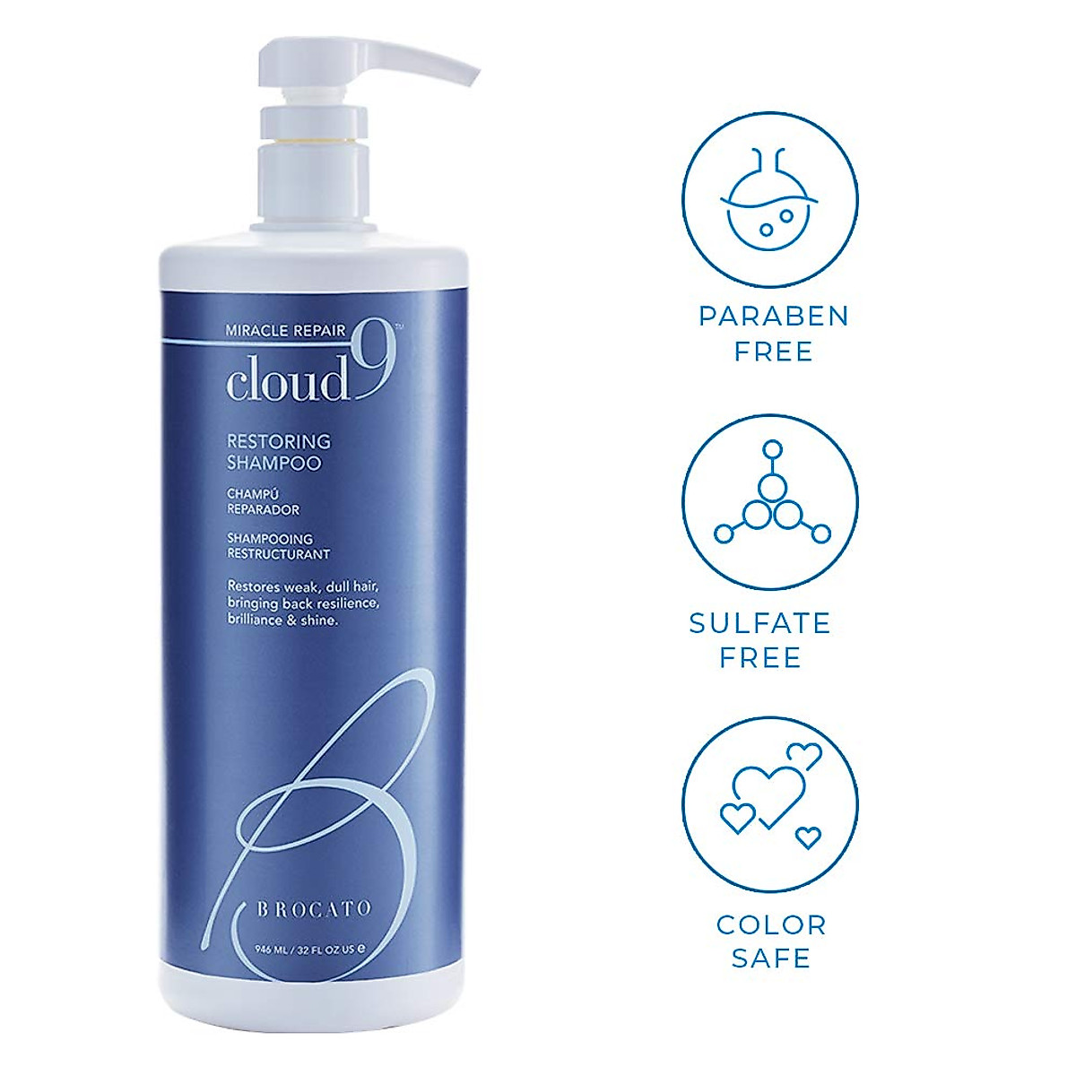 Brocato Cloud 9 Restoring Shampoo by Beautopia Hair: Miracle Repair Moisturizing & Revitalizing Shampoo - 32 oz