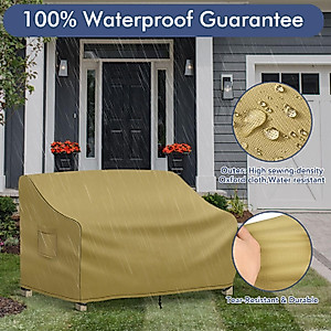 Richwon Patio Loveseat Cover Waterproof, 2-Seater Outdoor loveseat Cover, Patio Furniture Covers with Air Vent and Handles, 60W x 34D x 30H Inches, Khaki