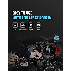 ABLY Battery Charger 8-Amp - 12V and 24V Automotive Trickle Charger for Car Battery, Fully-Automatic Temperature Compensation, Battery Maintainer for Car Truck Motorcycle Lawn Mower Boat Marine