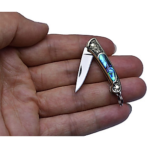 JPCRMOV Compact Pocket Knife Keychain for Women, Mini Folding Knife, Tiny EDC Knife, Abalone Shell Handle, Blade Length 1.06", Weighs only 9 Grams