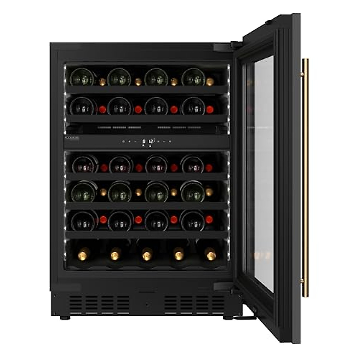 KoolMore KM-CW46DZ-BPR Reserve 24 in. Under-Counter Panel Ready Dual Zone Built-in Wine Cooler with Black Shelves and 45 Bottle Capacity