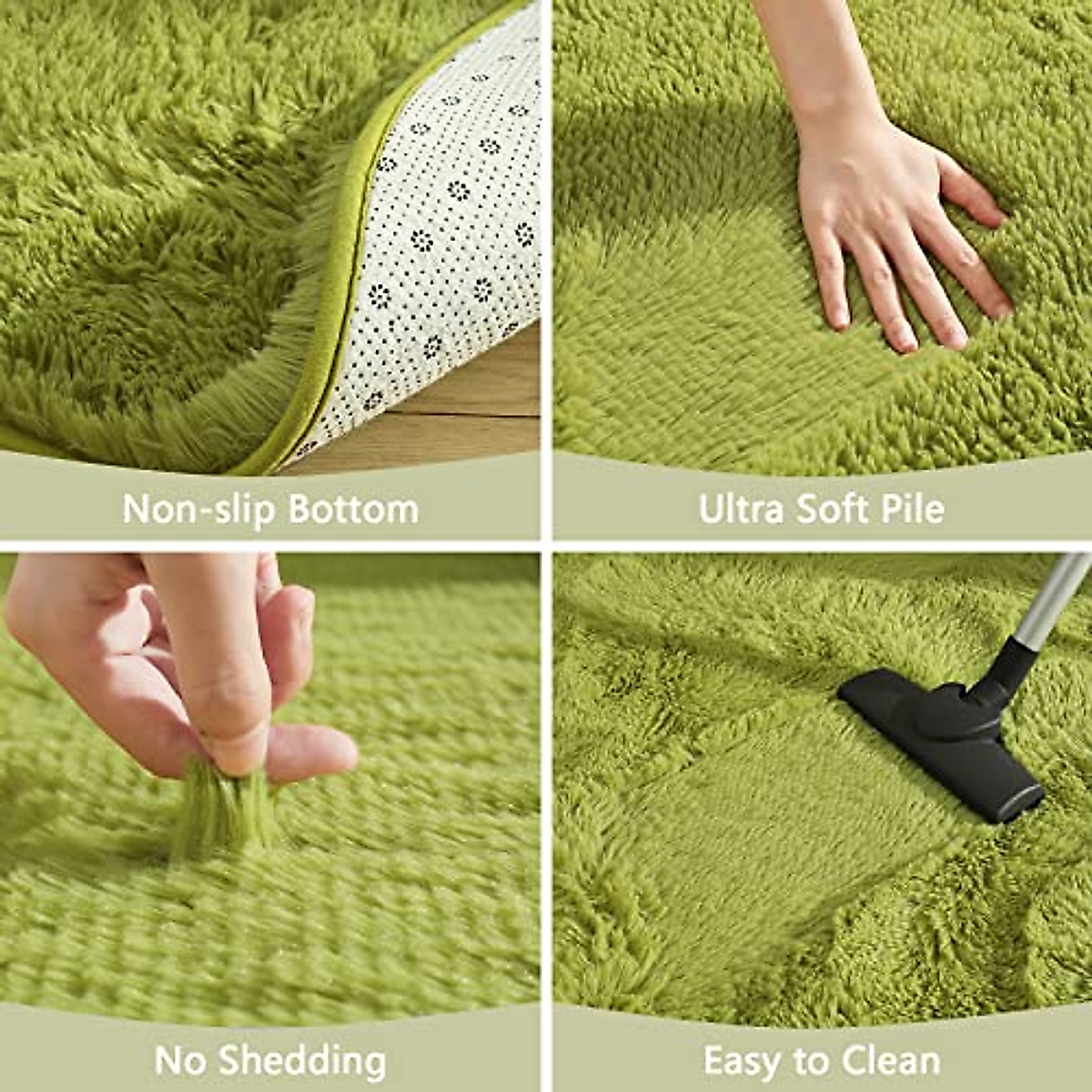 Chicrug Fluffy Round Area Rugs for Girls Bedroom, 4x4 Feet Shaggy Circle Area Rug for Living Room, Soft Fuzzy Carpets for Princess Room, Cute Rug Kids Circular Playmats for Baby Nursery Home, Green