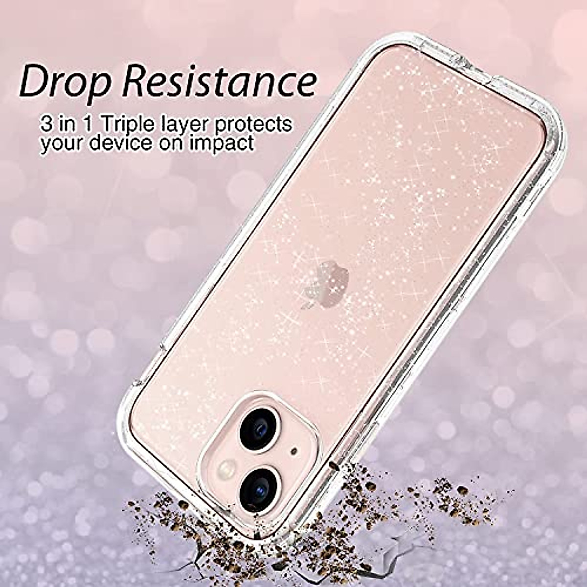 Coolwee Crystal Glitter Full Protective Case Compatible iPhone 13 Heavy Duty Hybrid 3 in 1 Rugged Shockproof Women Girls Transparent Compatible with Apple iPhone 13 6.1 inch Shiny Clear Bling Sparkle