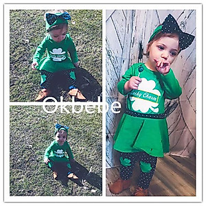 Baby Girls St Patrick's Day Outfit My First St Patrick's Day Infant Girls Long Sleeve Clothes with Headband (12-18 Months) Green