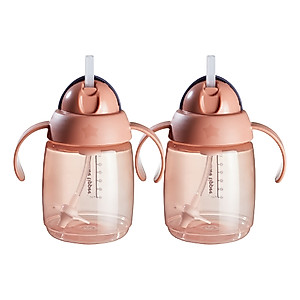 Tommee Tippee Superstar Weighted Straw Cup for Toddlers, 6 months+, 10oz, Shake and Spill-Proof, Antimicrobial Straw, Pack of 2, Pink