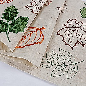 OWENIE Fall Table Runner 70 Inches Long, Embroidered Thanksgiving Table Runner for Fall, Autumn Harvest Farmhouse Linen Table Runner with Colorful Maple Leaves, 13 x 70 inches