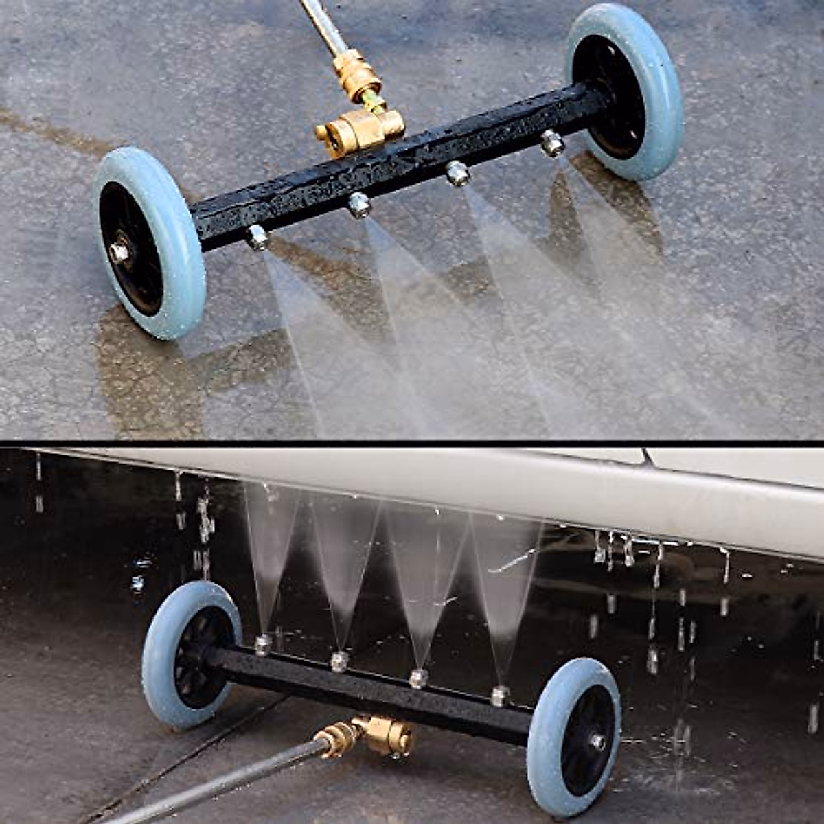 ZALALOVA Pressure Washer Undercarriage Cleaner, 16 Inch Power Washer Surface Cleaner Attachments, Under Car Wash Water Broom w/ 2 Pcs Extension Wand 1 Pc 60¡ã Angled Wand, 4000 PSI