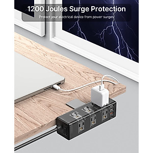 CCCEI Desk Side Clamp Power Strip with 9 Outlet, Desk Top Tube Edge Mount Outlet with USB-A and USB-C Ports, Under Desk Table Leg Widely Spaced Surge Protector Outlet Station, Fit 1.1 inch Edge, 6FT.