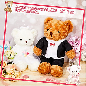 Civaner 2 Sets of Bear Clothes Bear Outfits of Groom's Tuxedo Suit and Bridal Dress Set, The Bear is Not Included, Fit 14-16 Inch Bears, Bear Clothes