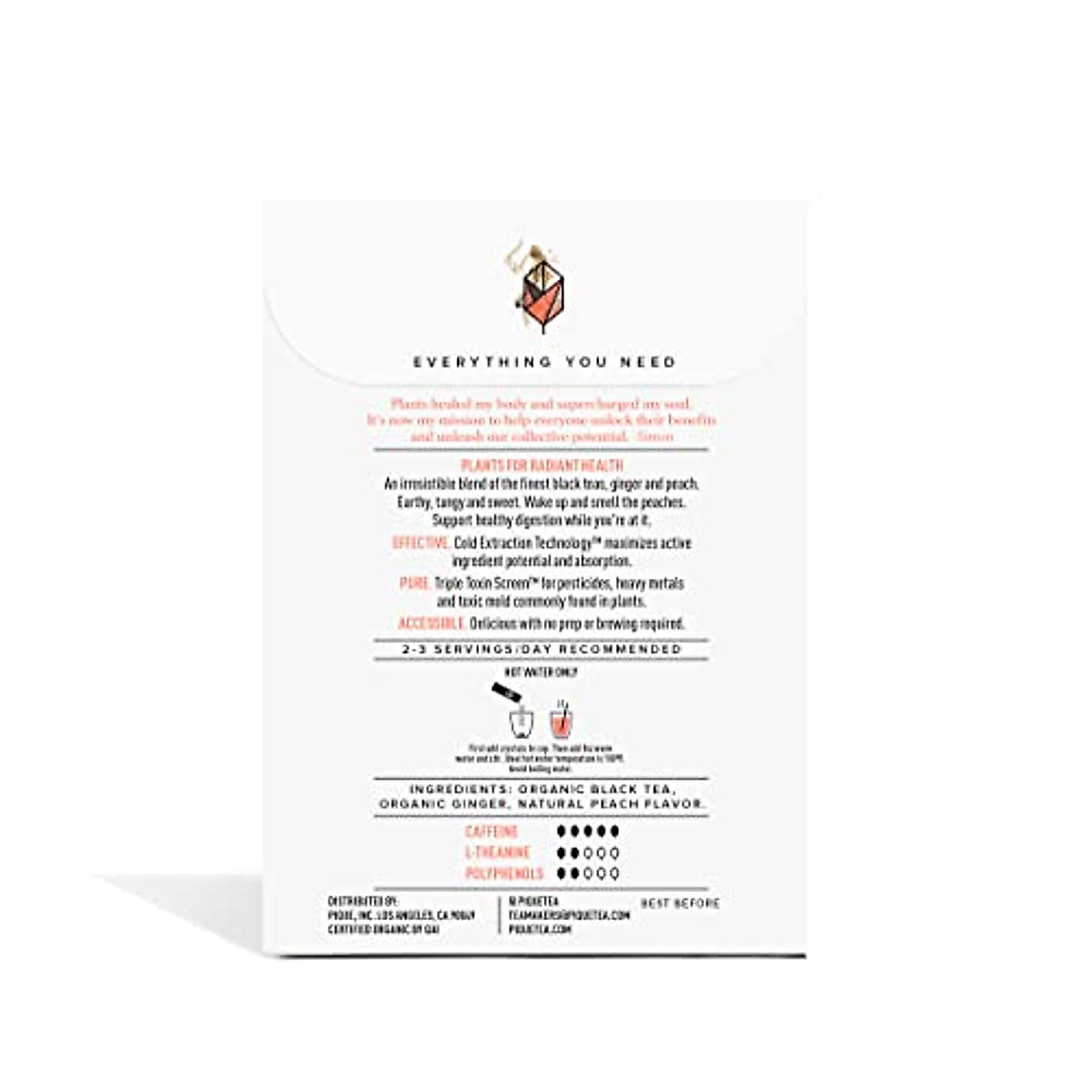 Pique Organic Peach Ginger Tea Crystals - Caffeinated Black Tea For Energy, Prebiotic Polyphenols Support Healthy Digestion - 14 Single Serve Sticks (Pack of 1)