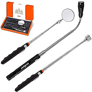 HORUSDY 3PCS Telescoping Magnetic Pickup Tool with LED Lights, 16lb Pick Up Rod, 360 Swivel Adjustable Inspection Mirror, Gadget Tool for Men