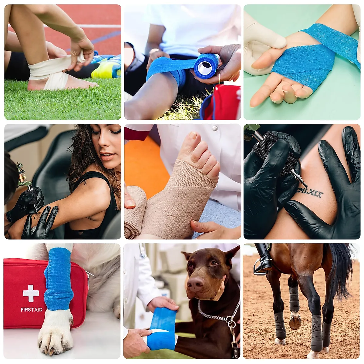 SUPERBE 12 Rolls Self Adhesive Bandage Wrap, 3 inches X 5 Yards, Cohesive Tape Vet Wrap for First Aid, Sports, Wrist and Ankle (Beige, 3 inch)