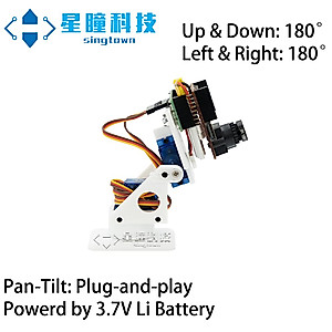 OpenMV Pan Tilt + 3.7V Li Battery + Charging Cable, SingTown, 360° Auto Tracking Face or Color Ball Robotics, Apply to OpenMV Cam H7 Plus, OpenMV Cam H7, OpenMV Cam M7, OpenMV Cam H7 R2