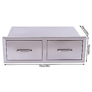 NICE CHOOSE Outdoor Kitchen Drawer 30''W x20''D x10''H Stainless Steel Horizontal Double BBQ Drawers with Handle for Outdoor Kitchen Grilling Station or Commercial BBQ Island