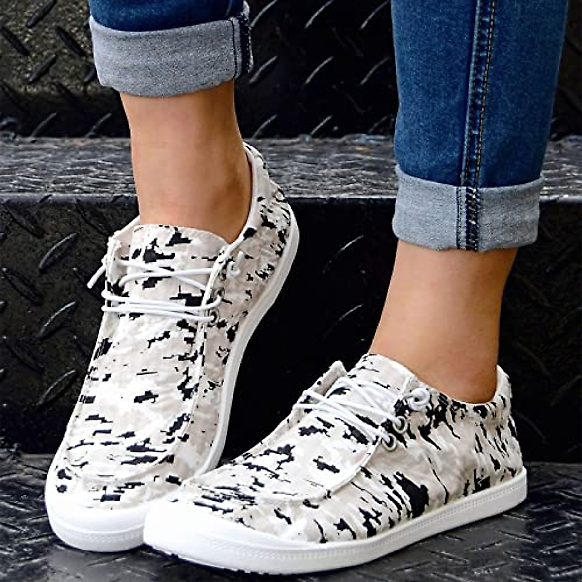 Women Shoes Casual Shoes Non Positioning Tie Dye Printing Sports Shoes Canvas Fashion Casual Shoes Woman Sandals Size 6 White