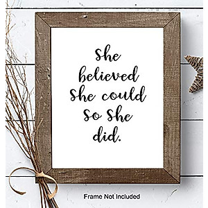 Wall Art Print Typography - 8x10 Unframed Photo - Makes a Great Gift for Home Decor - She Believed She Could - Motivational and Inspirational