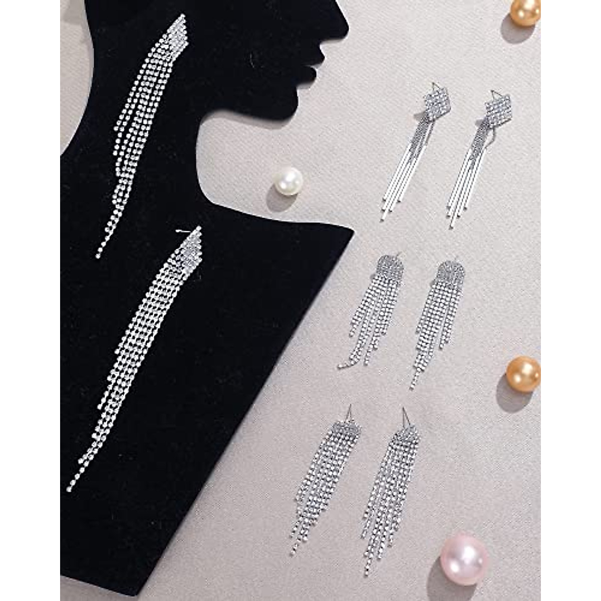 6 Pairs Rhinestone Earrings Chandelier Earrings Women Dangling Crystal Fringe Long Tassel Earrings for Bride Girls Jewelry for Wedding Dinner Party Gift (Stylish Style)