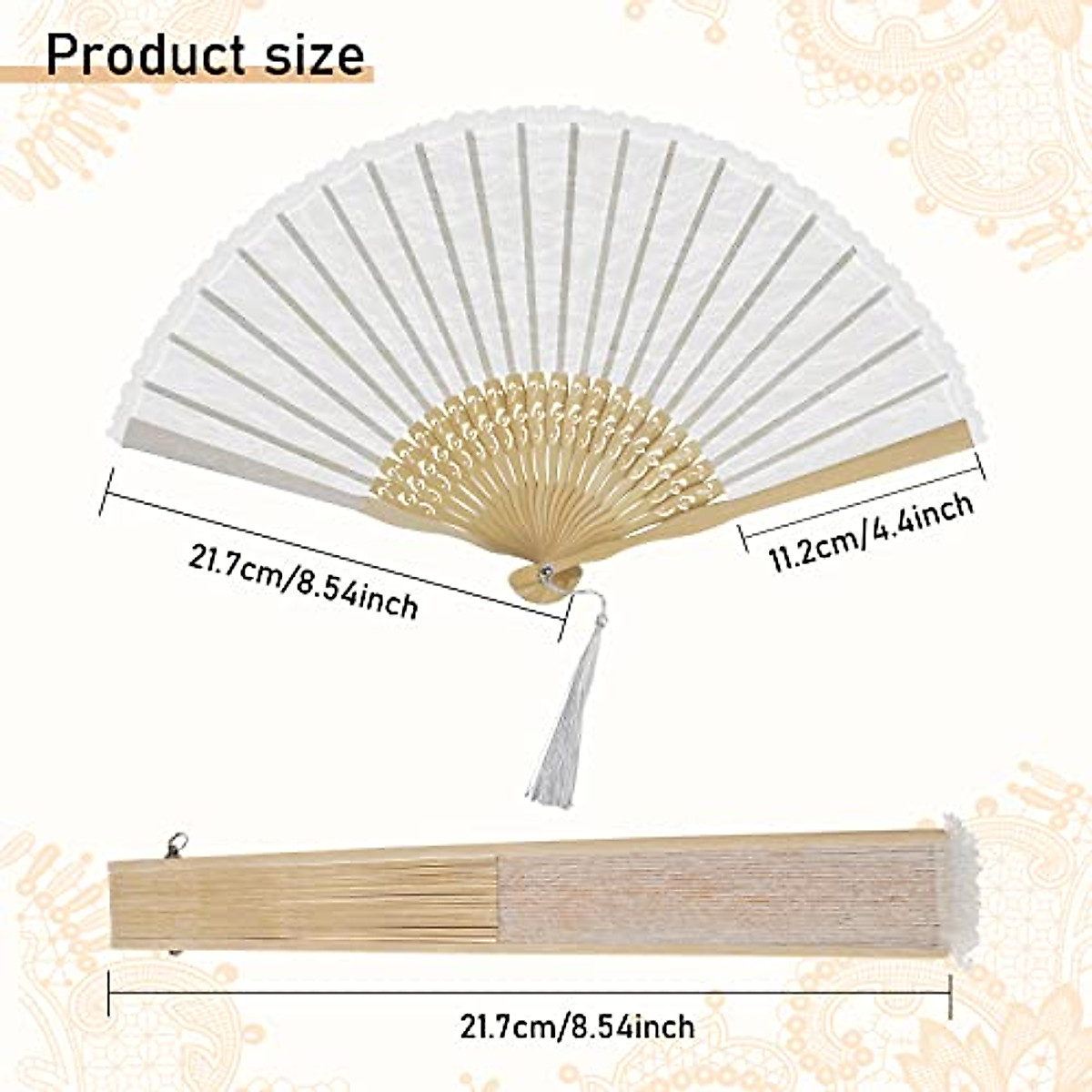 NUOMI Lace Folding Fan Handheld for Women Handmade Bamboo Folded Fans, Decorative Party Favor Gift