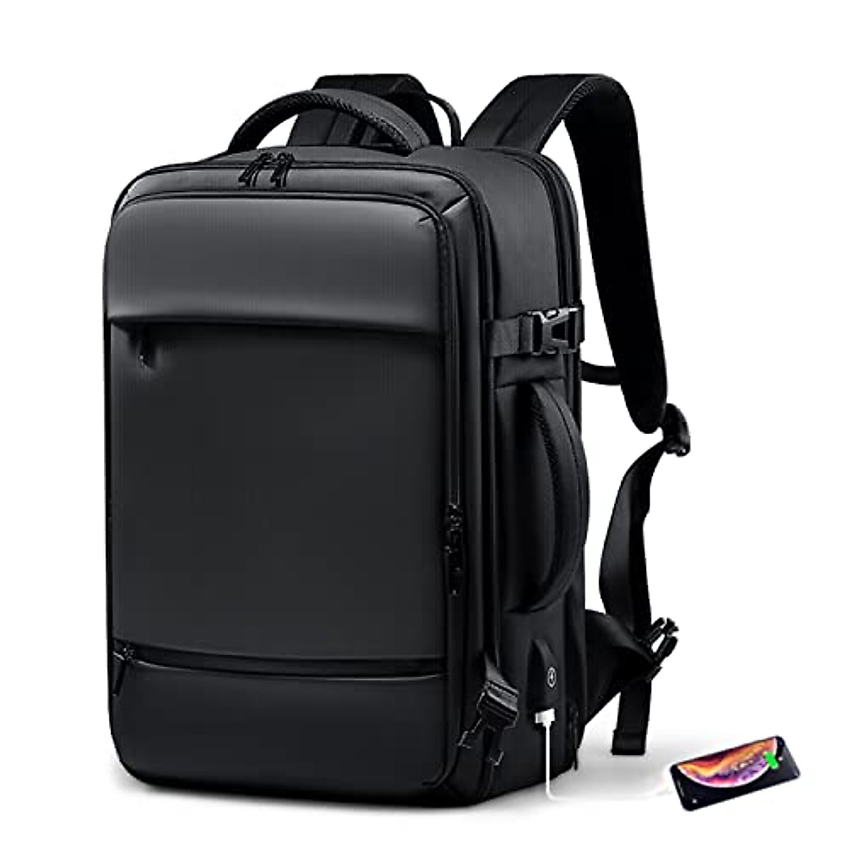 FENRUIEN Expandable Travel Backpack Airline Approved, 17.3”Large 40L Business Laptop Backpack for Men with USB Port, Working Daily Traveling Suitcase