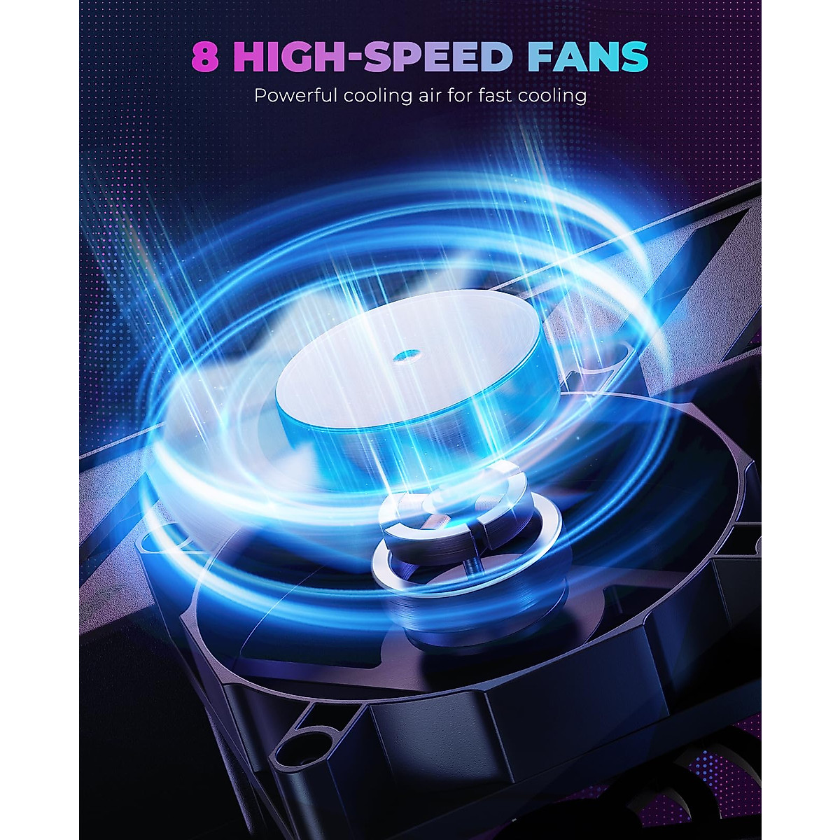 HAVIT Laptop Cooling Pad with 8 Cooling Fans, Laptop Cooler 6 Adjustable Heights for 12-15.6 Inch Laptops, Gaming Laptop Cooling Stand with a Phone Stand Two USB Ports